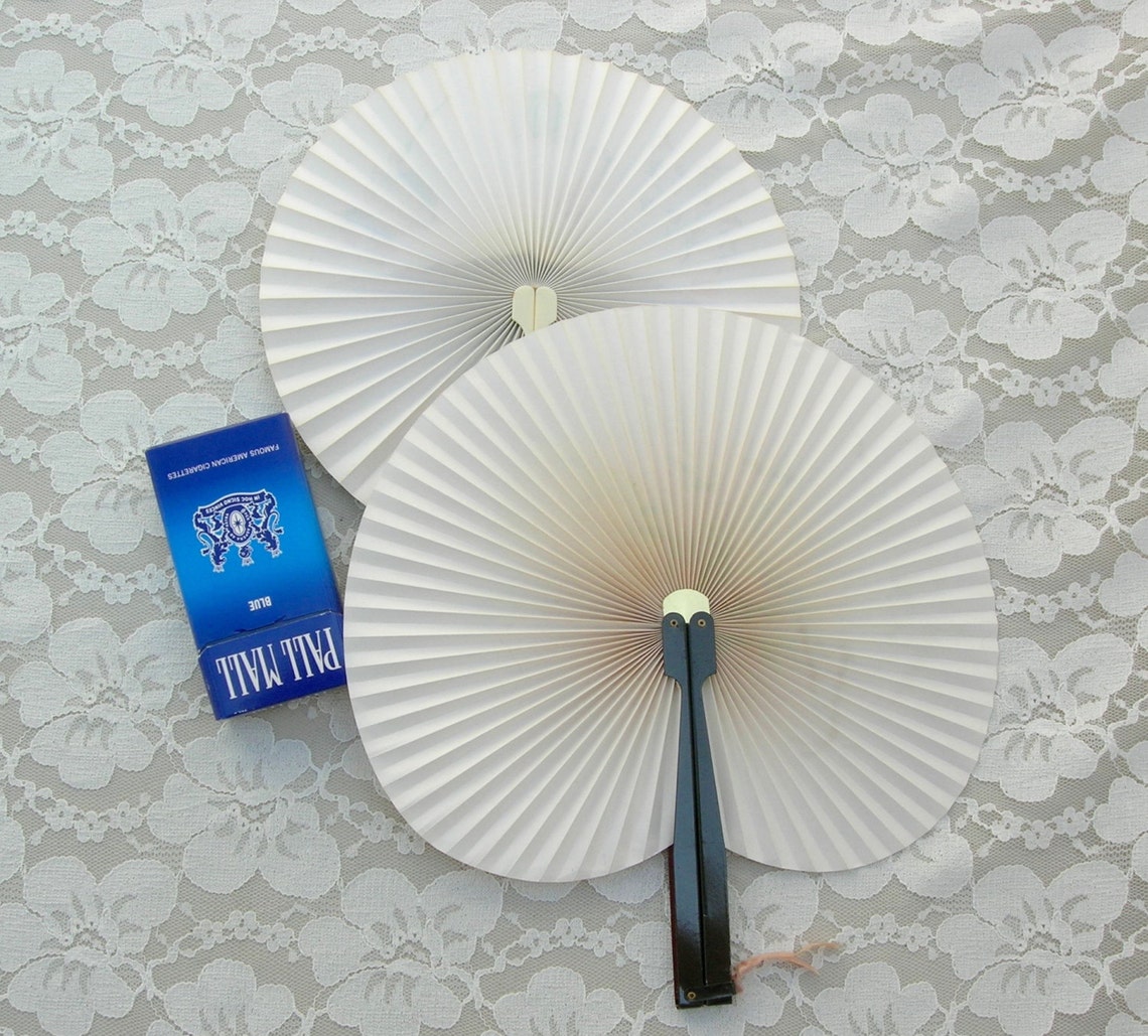 2 Chinese Paper Flip Folding Fans, Handle Opens & Closes Fans, 8 1/4 ...