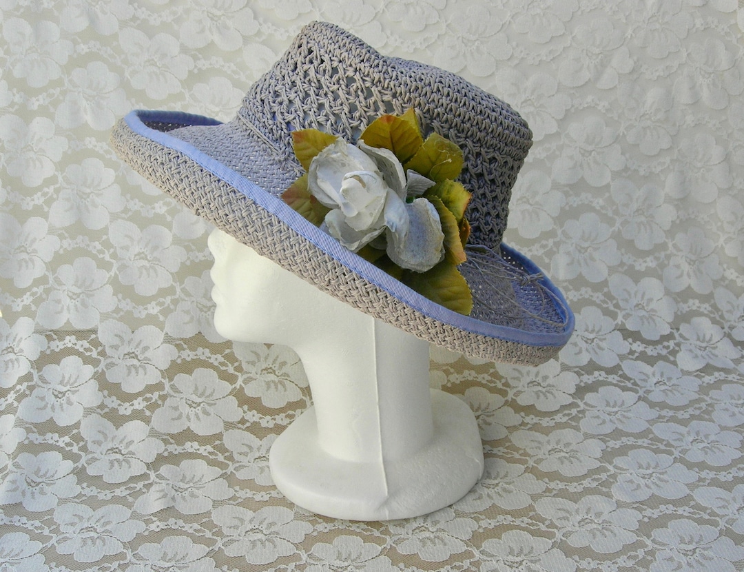 Pale Blue Hat, Blue Flower, Flexible, Adjustable, One Size, Great ...