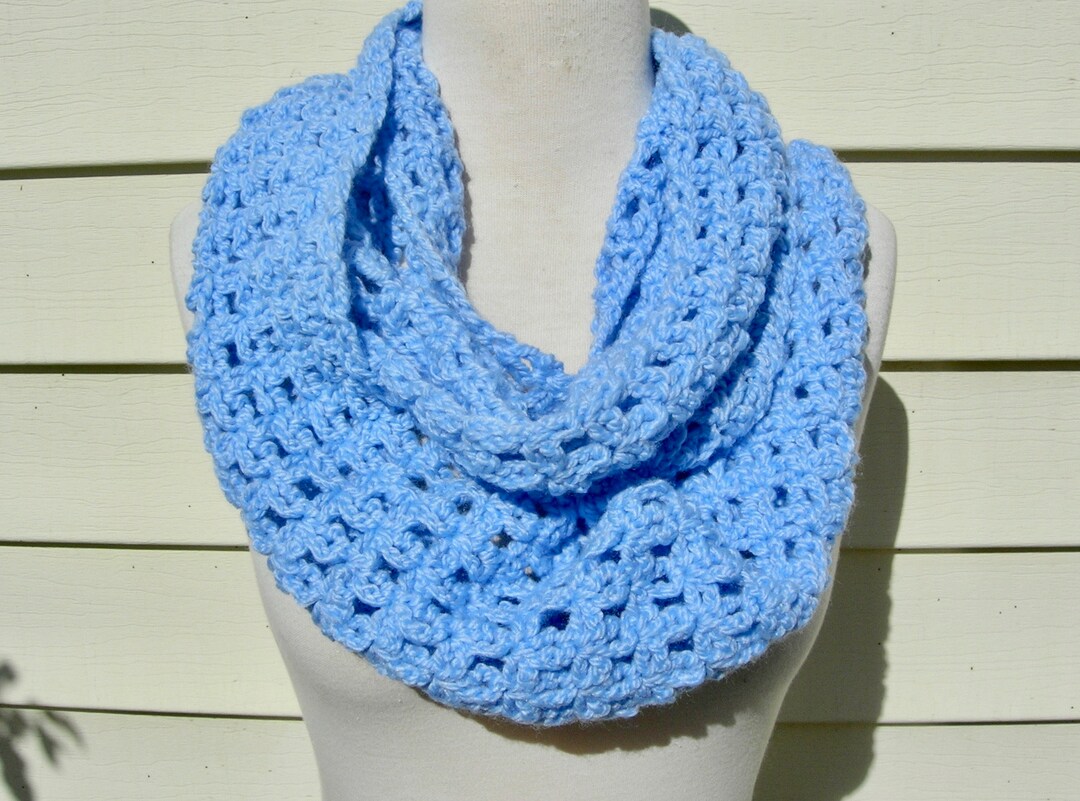 Long Light Blue Mobius Infinity Scarf, Twisted Cylinder, No Seam, 64x6 ...