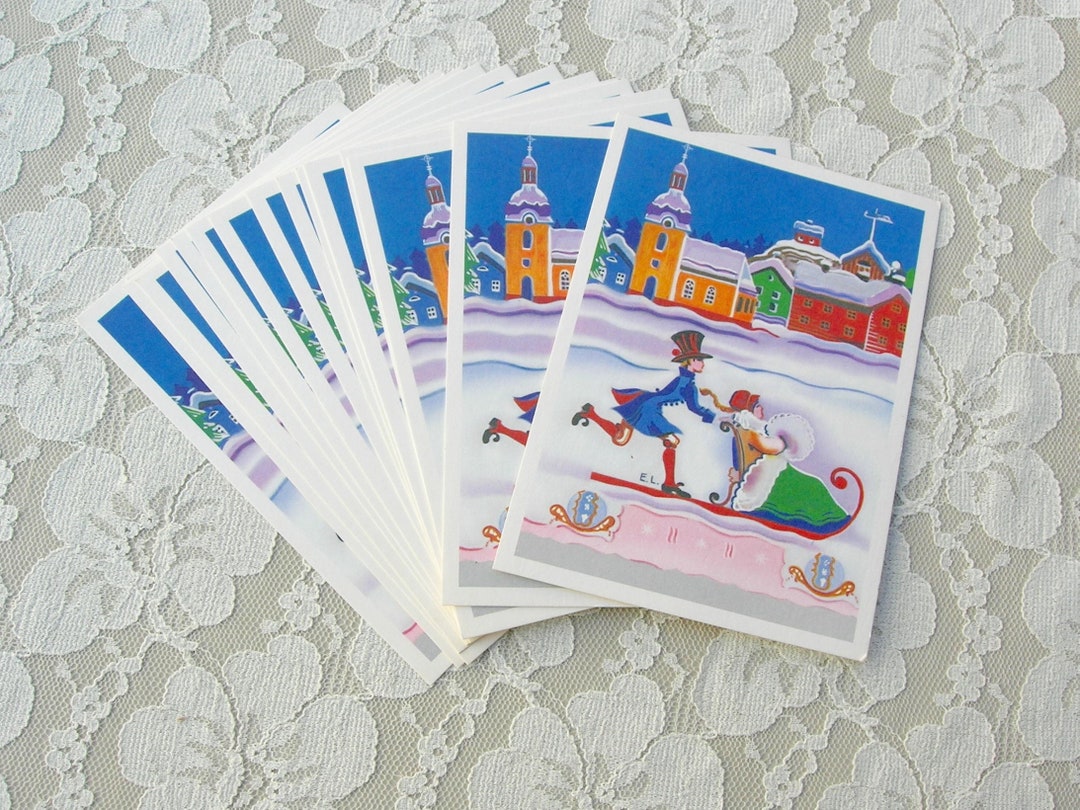 10 UNICEF Postcards, "sledding" by E.l.sweden, Approx, 5 1/2" X 4" for ...