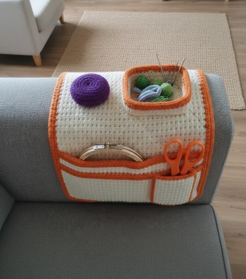Crochet Couch Arm Caddy Pattern PDF – Sofa Storage Organizer With ...