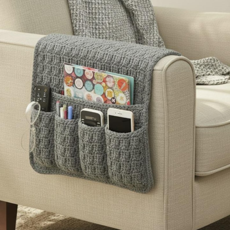 Sofa Arm Organizer Crochet Pattern PDF – Remote & Tablet Holder – Easy ...