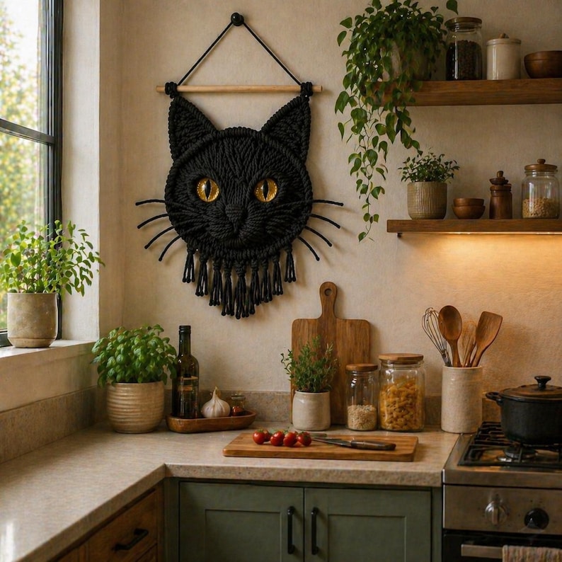 Macrame Cat Wall Art Pattern PDF | DIY Cat Wall Hanging Tutorial | Boho ...