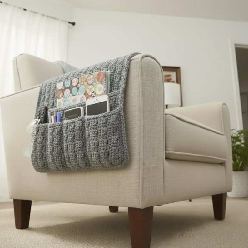 Sofa Arm Organizer Crochet Pattern PDF – Remote & Tablet Holder – Easy ...