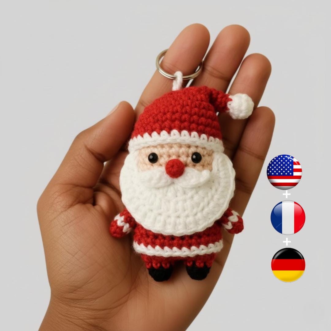 Flat Santa Face Crochet Pattern – Christmas Amigurumi Keychain (PDF) - Etsy