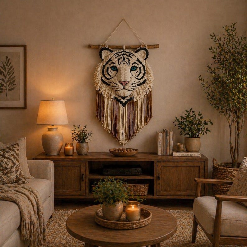 Macrame Tiger Wall Hanging Pattern PDF | DIY Tiger Wall Art Tutorial ...