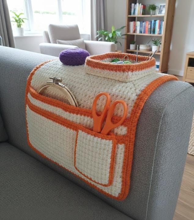 Crochet Couch Arm Caddy Pattern PDF – Sofa Storage Organizer With ...