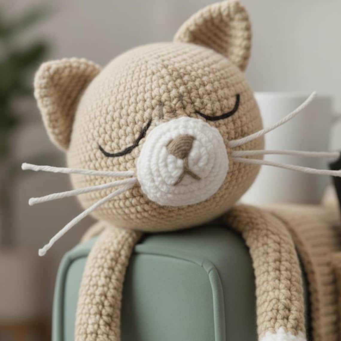 Cozy Cat Crochet Arm Organizer Pattern – Amigurumi Sofa Caddy PDF for ...