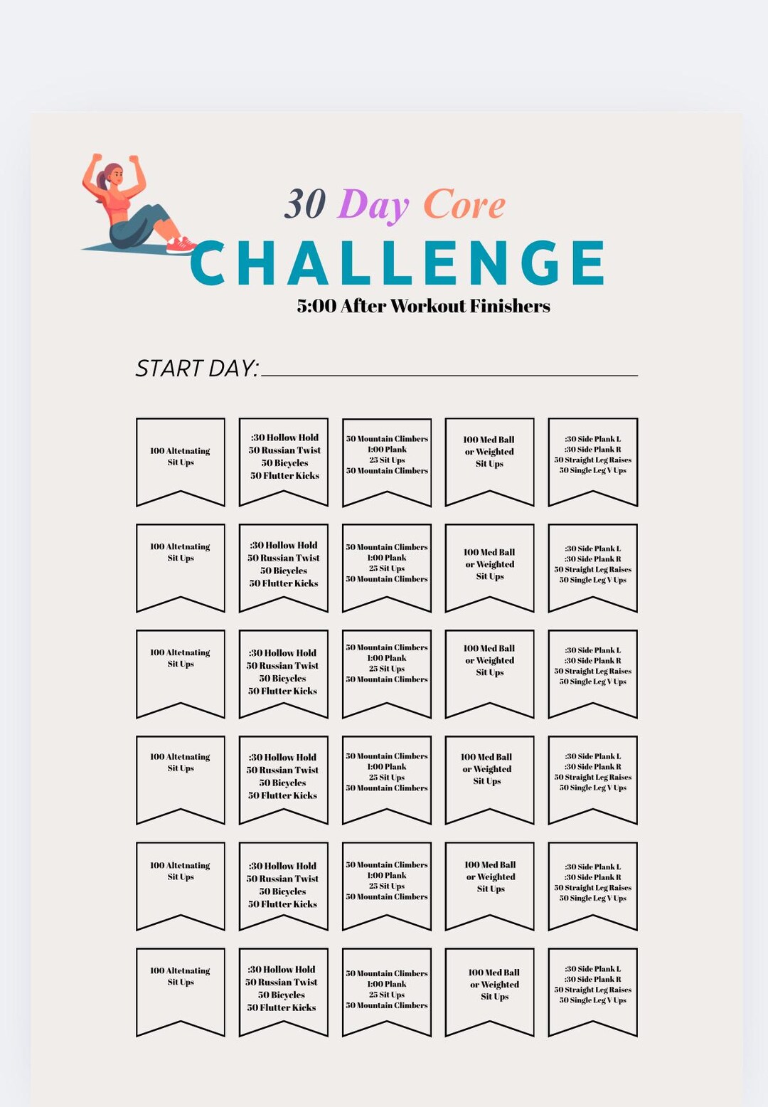 30 Day Ab and Core Challenge** Instant Download - Etsy UK