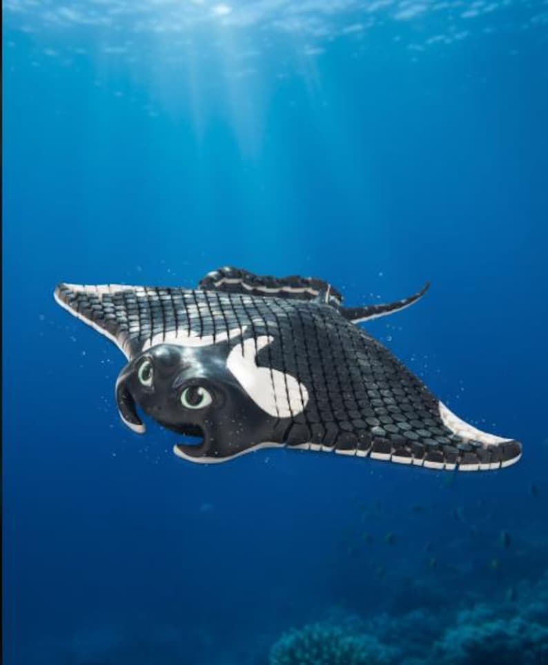 Manny the Manta Ray Articulated Fidget | Black & White With Blue Eyes ...