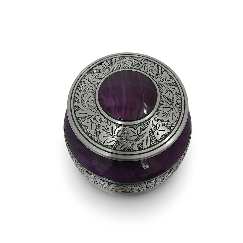 Purple Aluminium Cremation Urns 10 Inch | Adult Memorial Urn | Floral ...