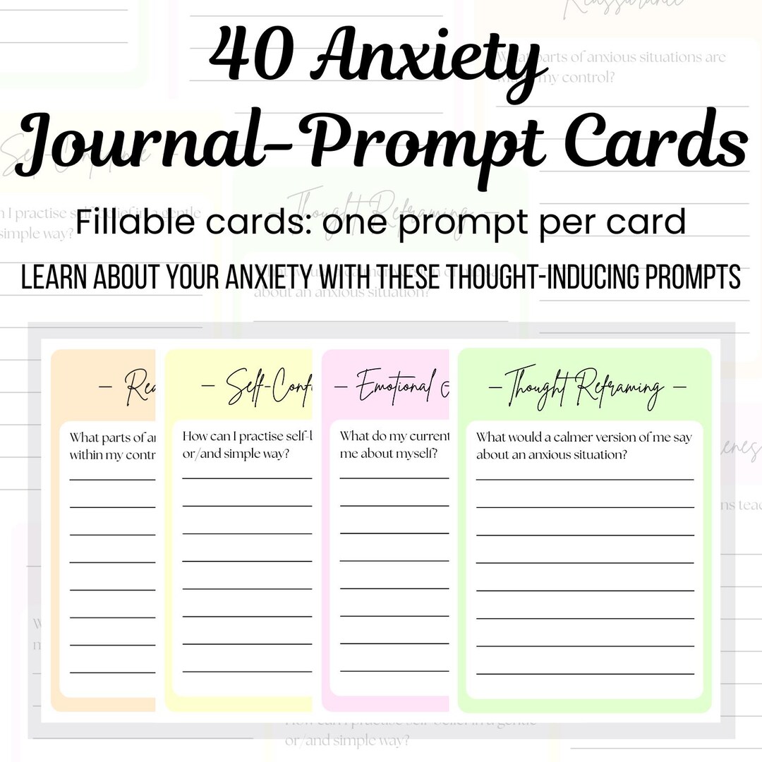 Anxiety Journal Prompt Cards 40 Printable Anxiety Coping Cards Thought ...