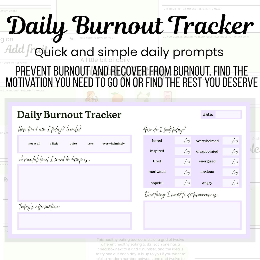 Daily Burnout Tracker Printable Gentle Mental Health Check-in Anxiety ...