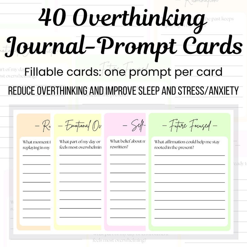 Overthinking Journal Prompt Cards 40 Printable Prompts to Reduce ...