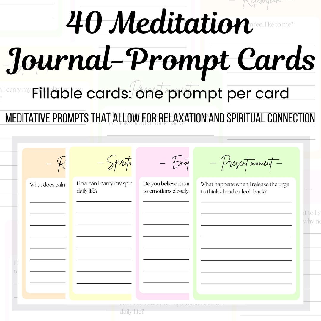 40 Meditation Journal Prompt Cards Mindfulness and Self-reflection ...
