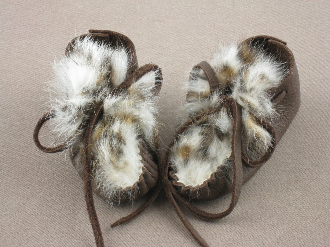 Leopard Print Rabbit Fur Deerskin Leather Baby Moccasins, Preemie ...
