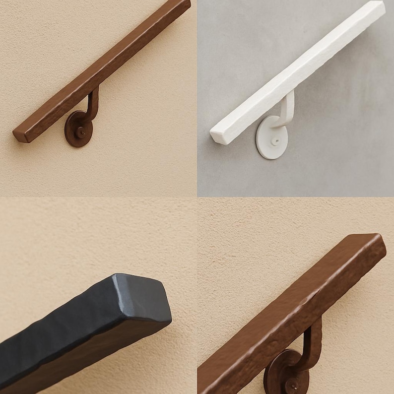 Hammered Steel Handrail | Modern Square End, Indoor Outdoor - Etsy