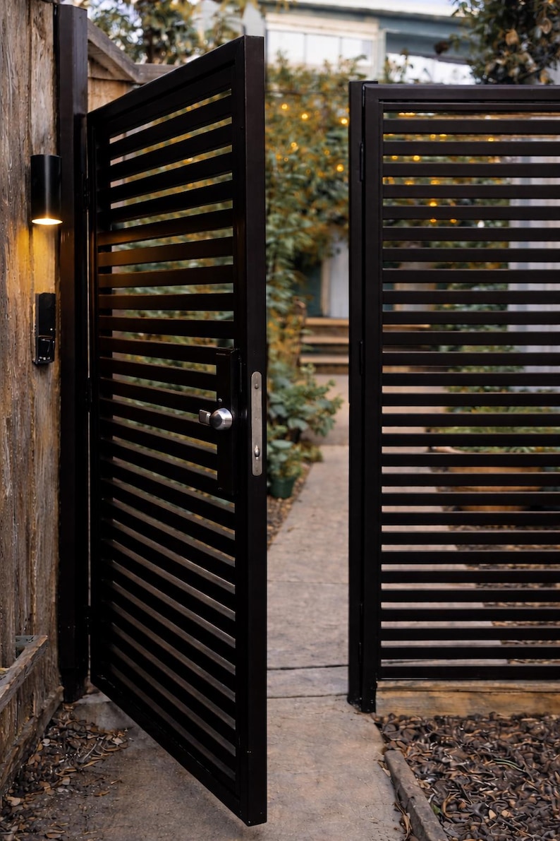 Modern Black Steel Slat Gate, Contemporary Privacy Door - Etsy