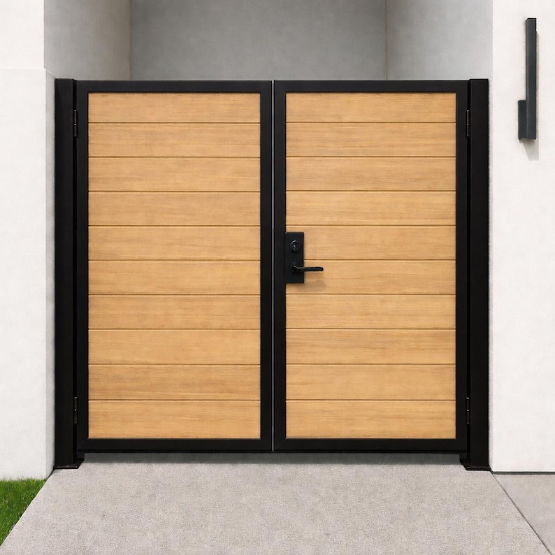 Modern Steel & Wood Privacy Gate | Black Frame, Custom Sizes - Etsy