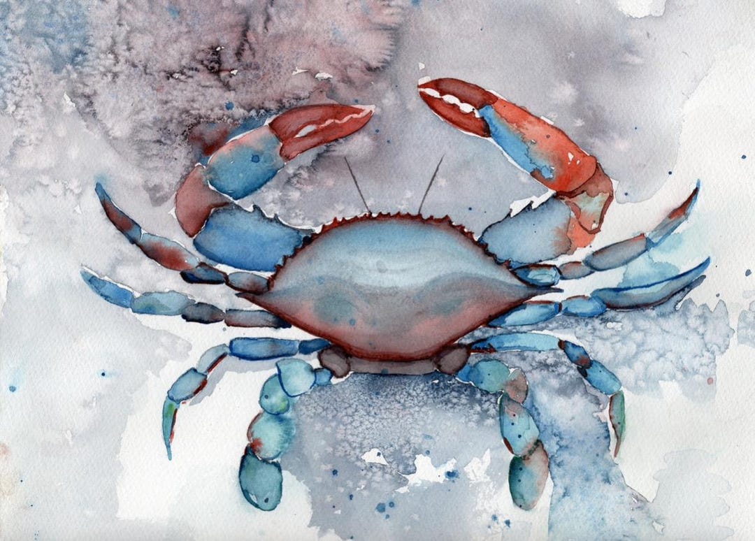 Blue Crab Watercolor Art Print, Coastal Wall Decor - Etsy