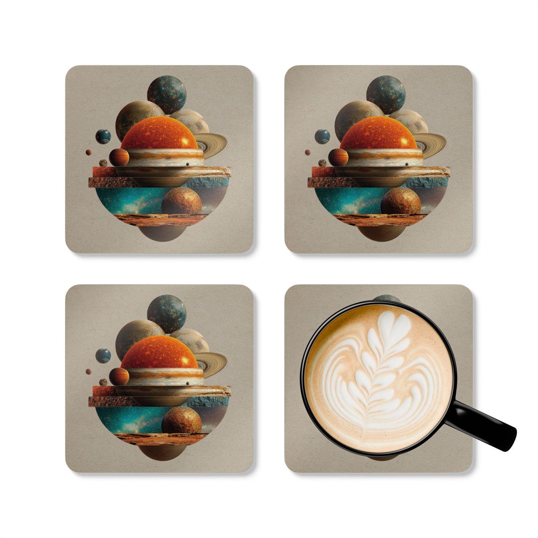 Retro Planets Collage Cork Coaster Set | Solar System Drink Coasters - Etsy