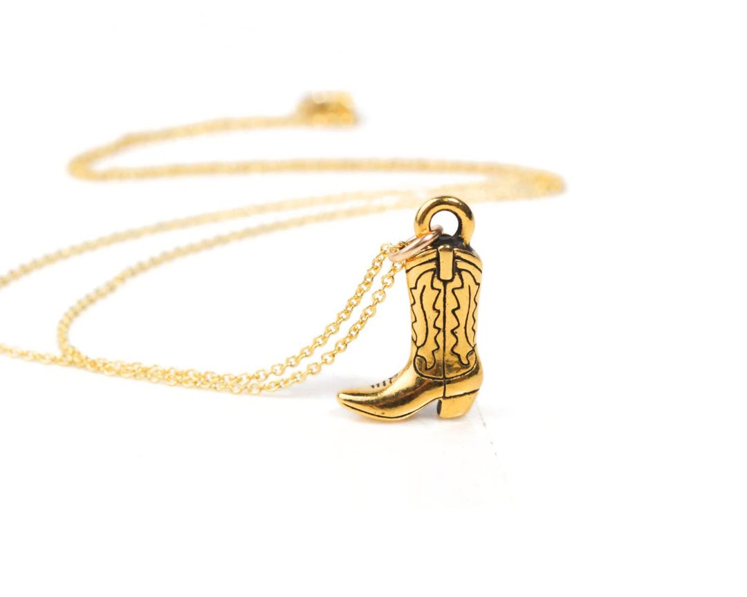 Gold Cowboy Boot Necklace: Gold Filled Chain, Tarnish Proof Cowgirl ...