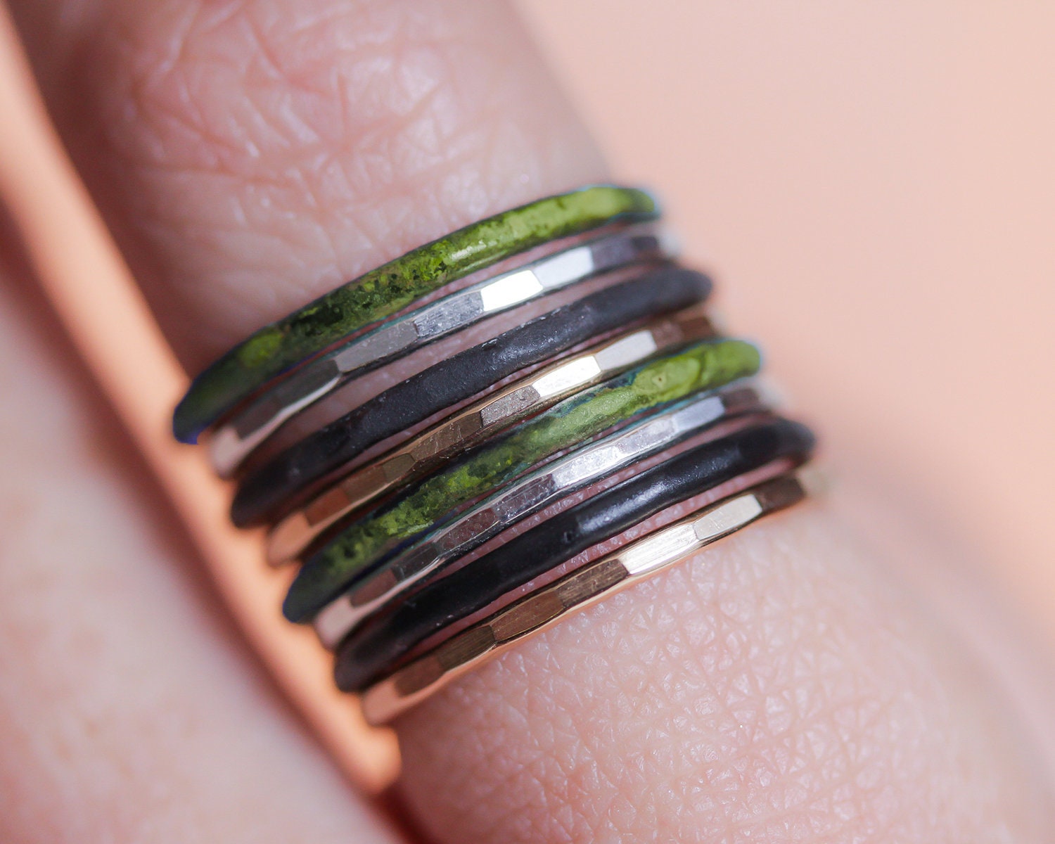 Patina Stacking Rings / Thin Rings / Stackable Rings / Stack / | Etsy