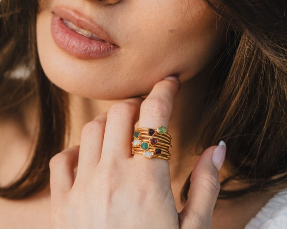Birthstone Ring Mom Jewelry Stacking Birthstone Rings Personalized Gift for Mom Birthday Gifts for Her Personalized Ring Etsy