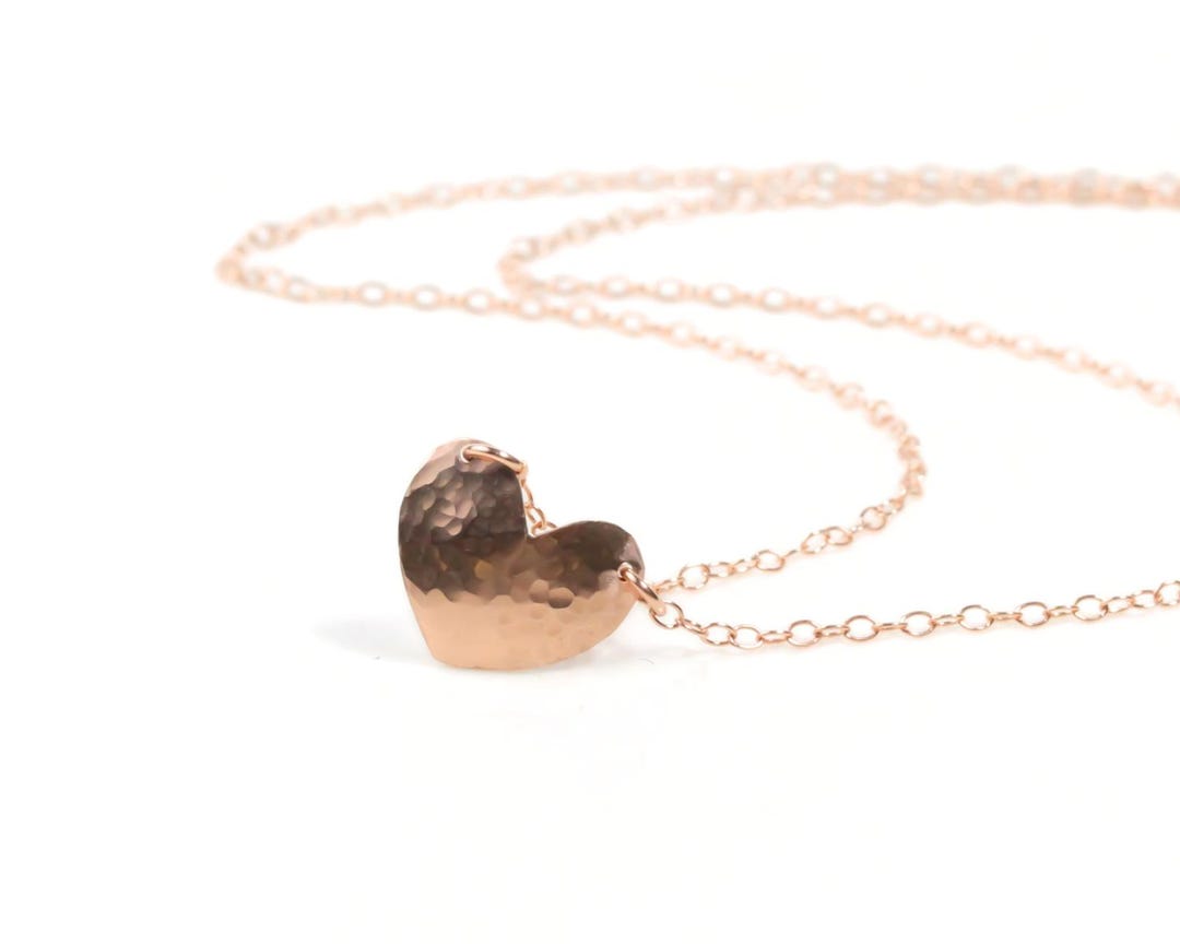 Solid Heart Necklace / Hammered Heart Necklace / Handmade Heart ...