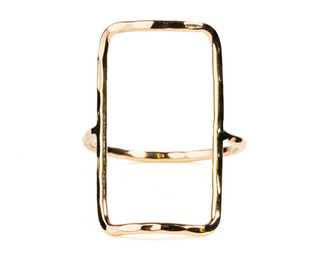 Large Open Rectangle Ring - Oversized Geometric Jewelry - Hammered ...