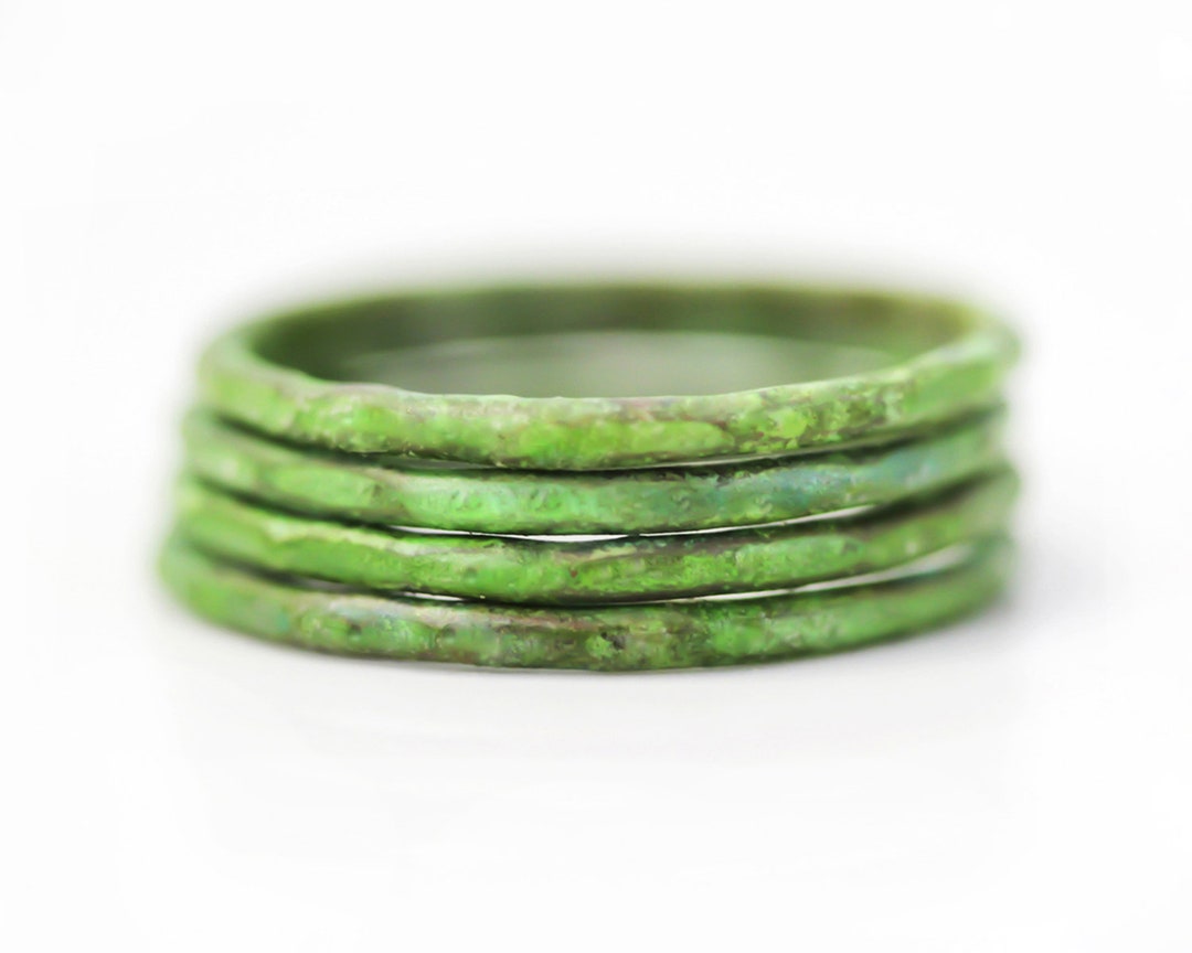 Patina Ring Set / Simple Patina Mossy Green Stacking Rings / - Etsy