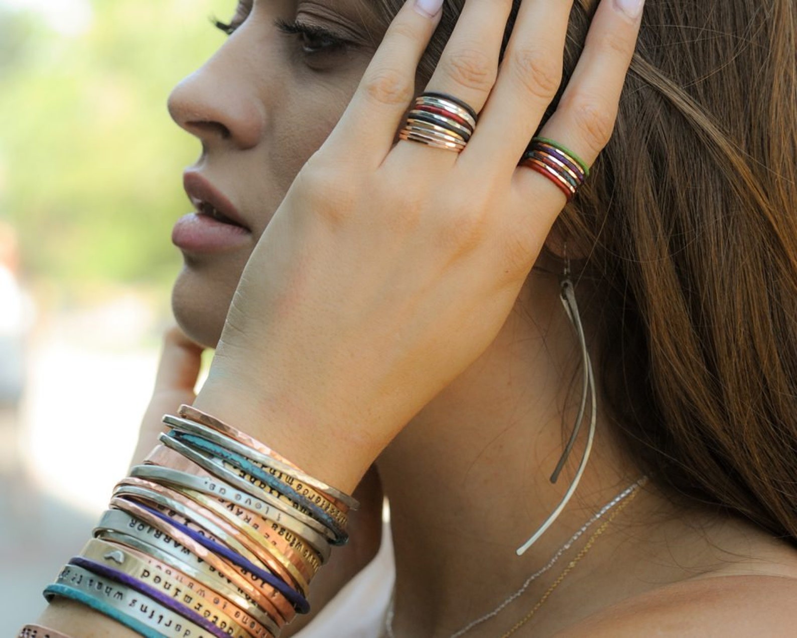 Patina Ring Set / Simple Patina Mossy Green Stacking Rings / - Etsy