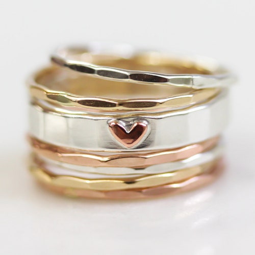 Stacking Rings / Heart Ring / Rose Gold Stacking Rings / | Etsy