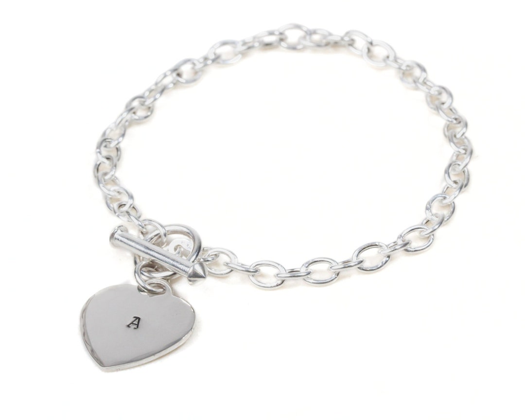 Heart Tag Toggle Bracelet / Personalized Heart Bracelet / Heart Tag ...