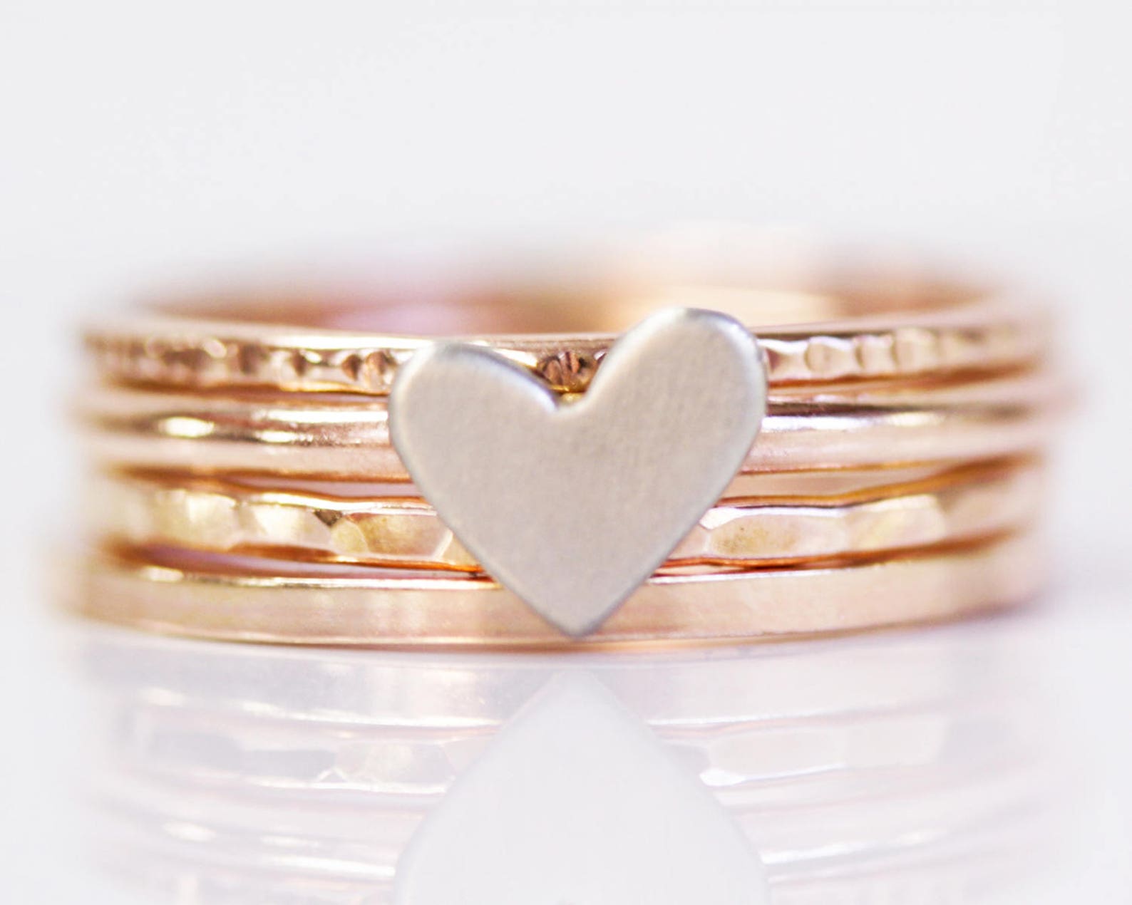 Stacking Rings / Heart Ring / Rose Gold Stacking Rings / | Etsy