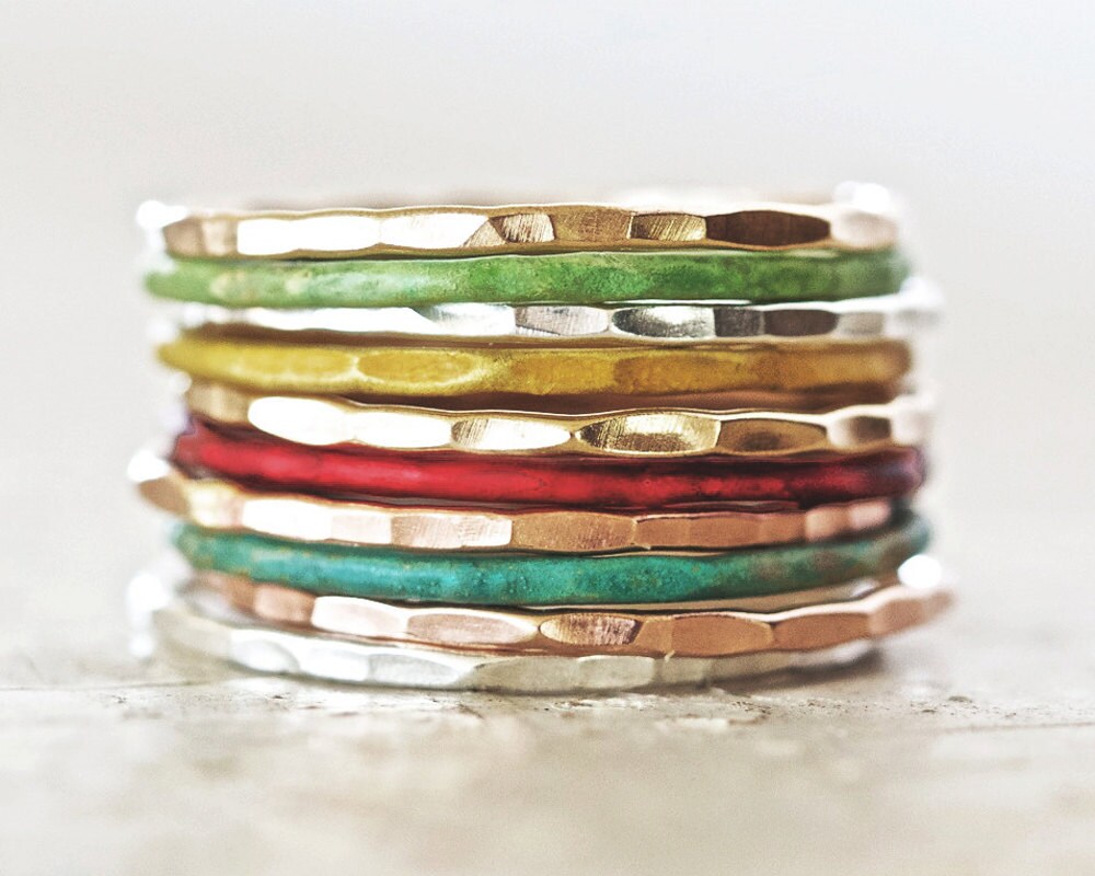Stacking Rings / Thin Stacking Rings / Patina Stackable Rings - Etsy UK