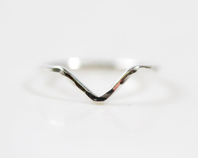 Chevron Ring, Minimalist Stackable: V Shaped Hammered Texture, Sterling ...
