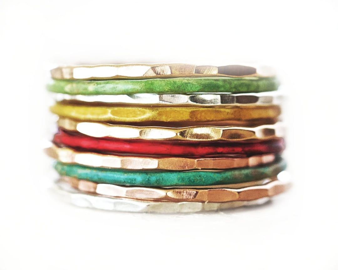 Stacking Rings / Thin Stacking Rings / Patina Stackable Rings / Stack / Silver Stack Ring ...