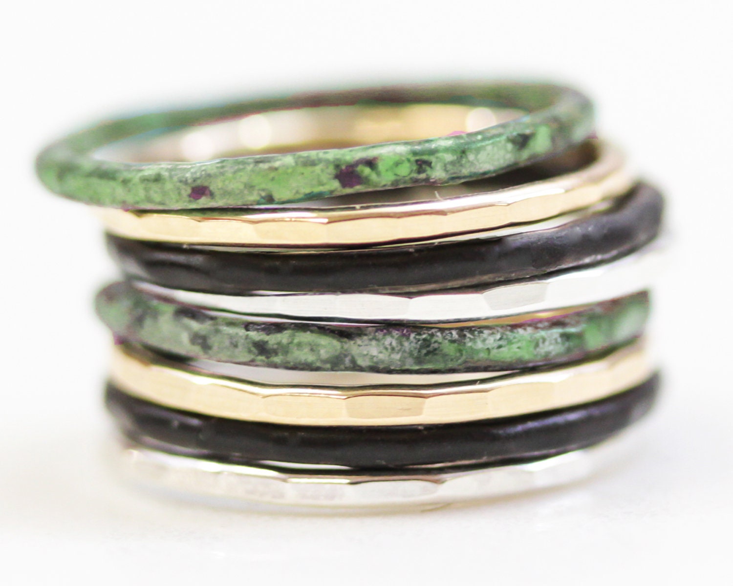 Patina Stacking Rings / Thin Rings / Stackable Rings / Stack / | Etsy