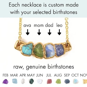 Birthstone Necklace for Mom | Personalized Family Bar Pendant | Raw ...