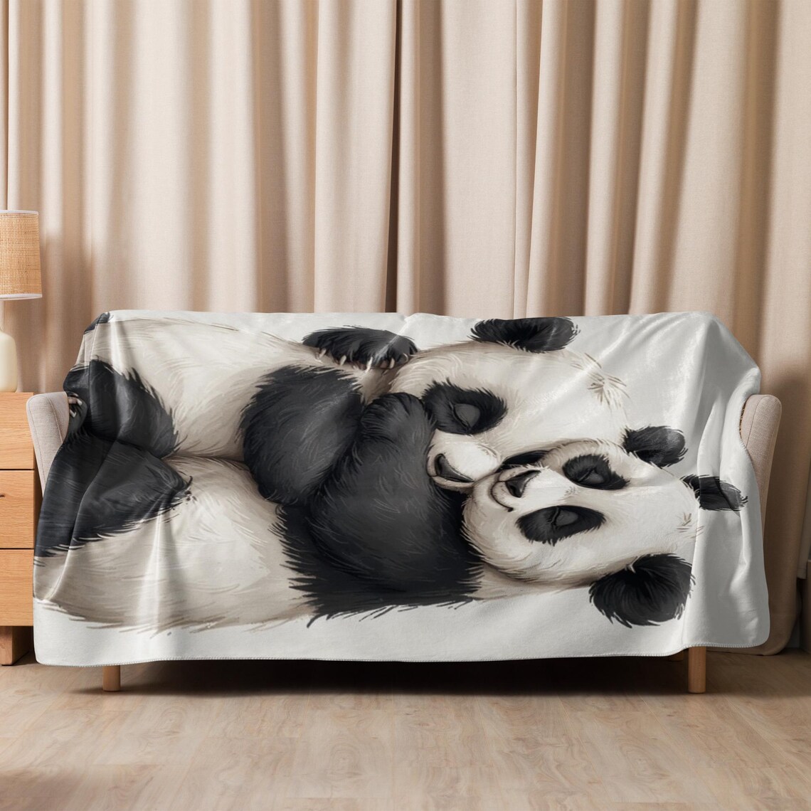 Sherpa Blanket, Panda Hugging Design, Soft Fleece Throw, Custom Cozy ...