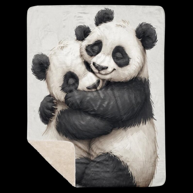 Sherpa Blanket, Panda Hugging Design, Soft Fleece Throw, Custom Cozy ...