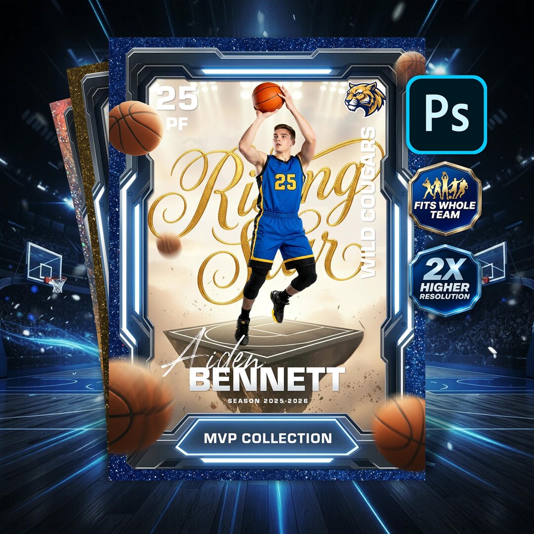 Editable Basketball Trading Card Template: Sports Card 2.5x3.5" and 5x7 ...