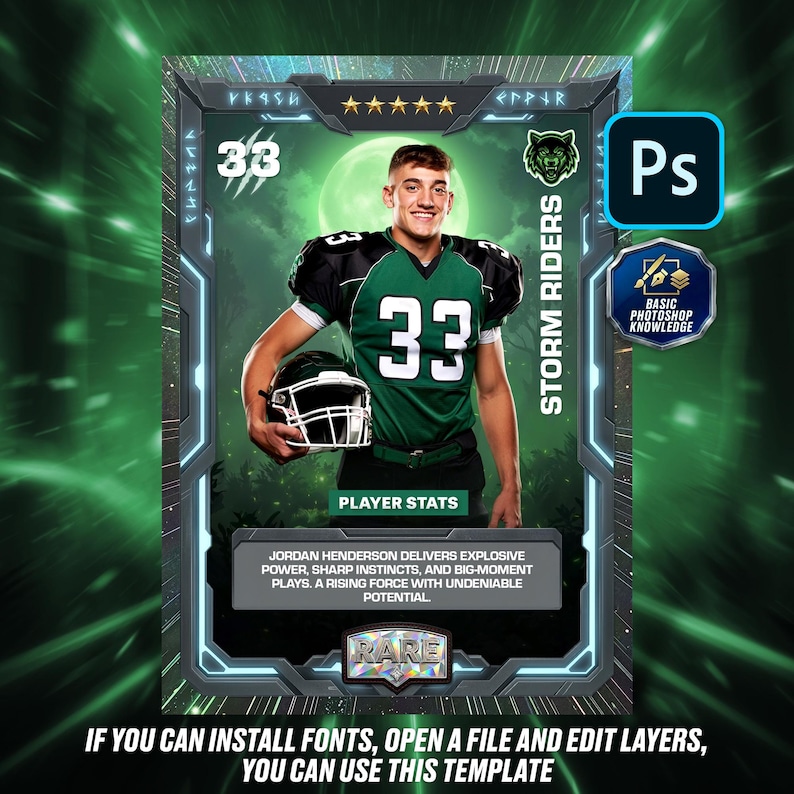 Editable Football Trading Card Template: Sports Card 2.5x3.5" and 5x7 ...
