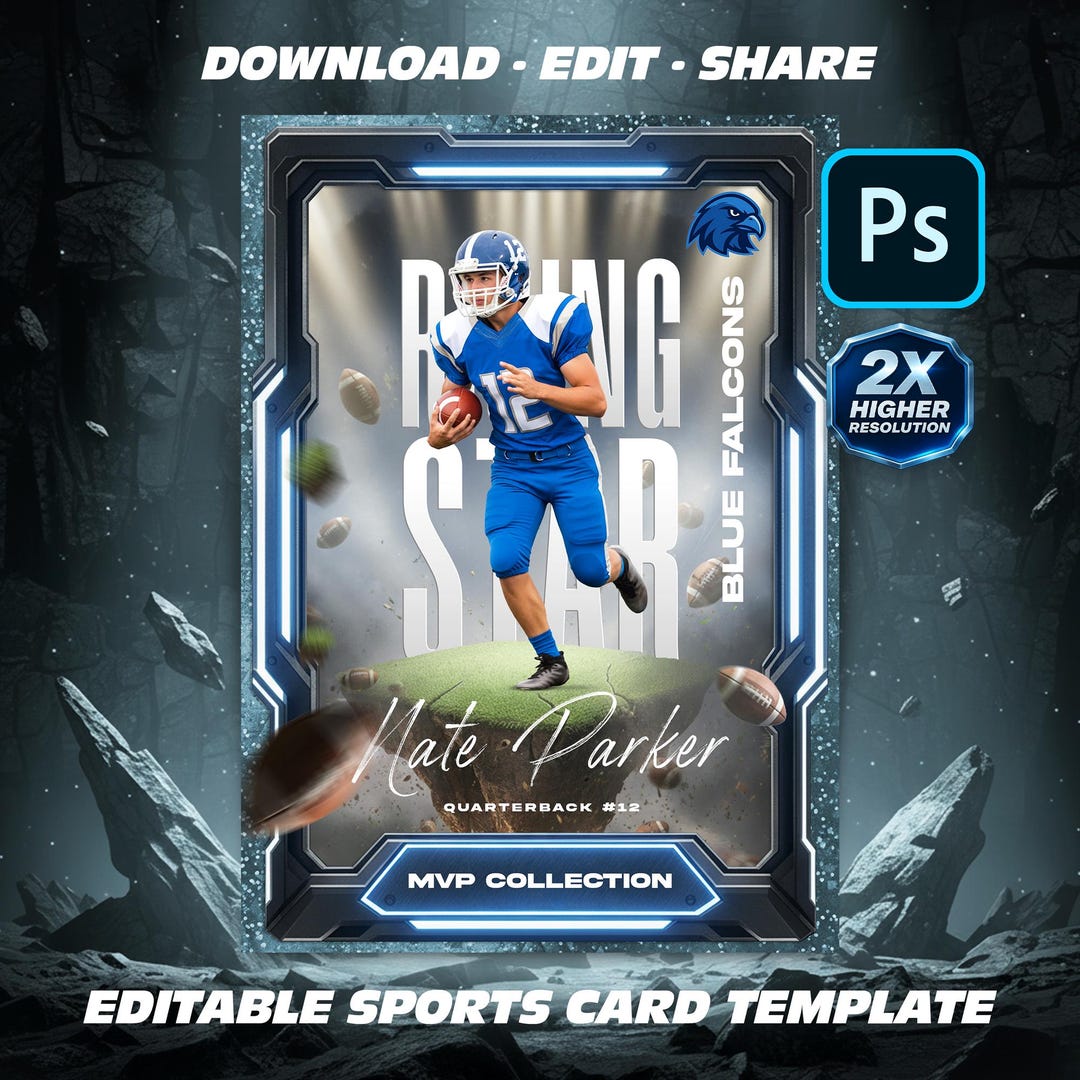Custom Football Trading Card Template: Editable Sports Card Design (PSD ...