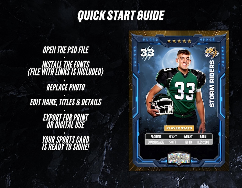 Editable Football Trading Card Template: Sports Card 2.5x3.5" and 5x7 ...