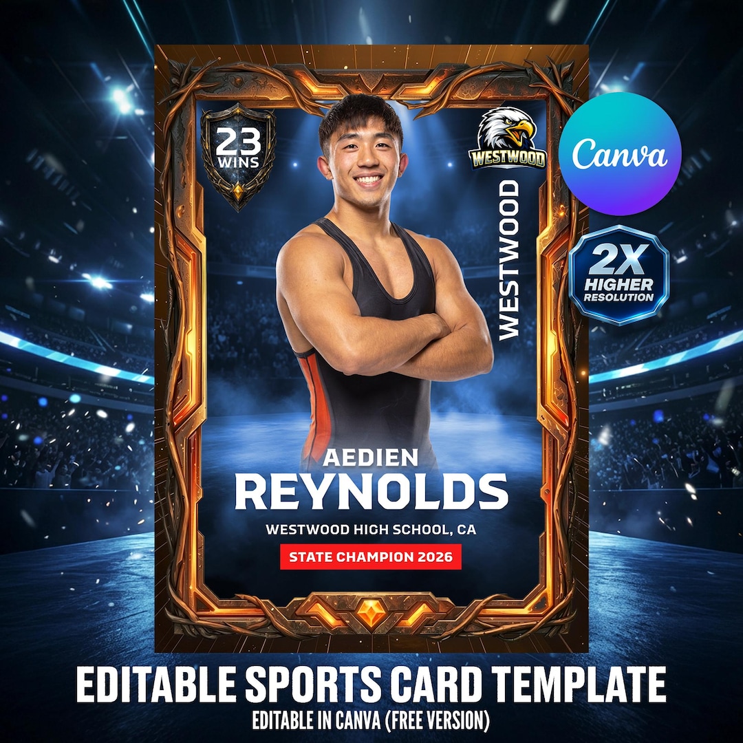 Wrestling Trading Card Template | Canva Editable Sports Card 2.5x3.5 ...