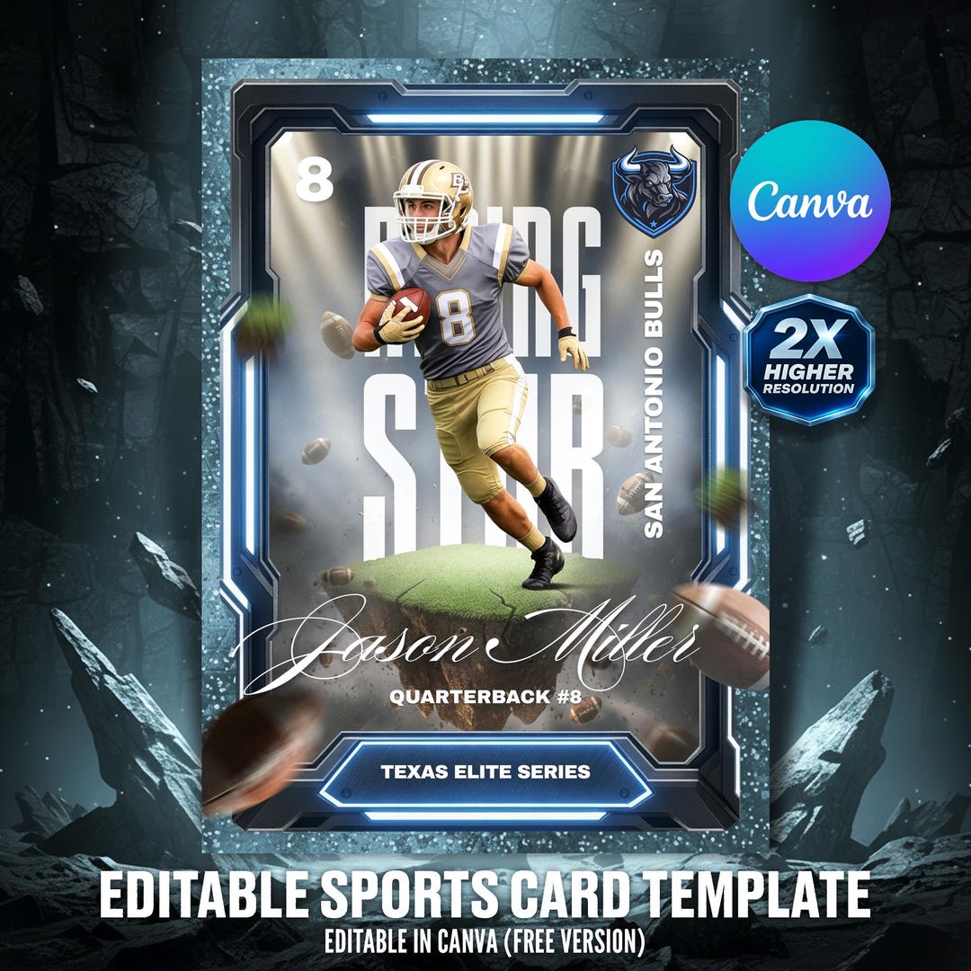 Football Trading Card Template | Canva Editable Sports Card 2.5x3.5 ...