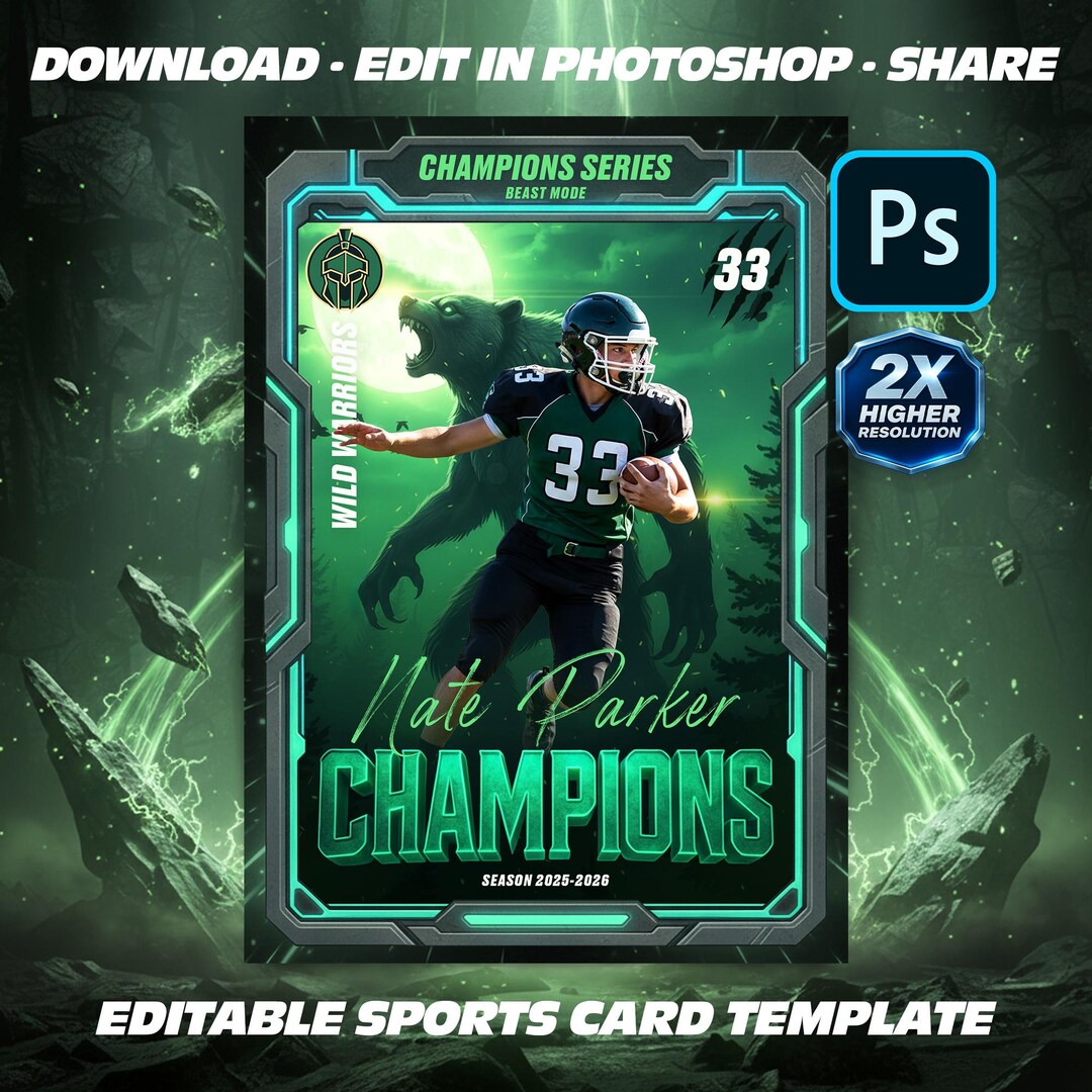 Custom Football Trading Card Photoshop Template: Editable Sports Card ...