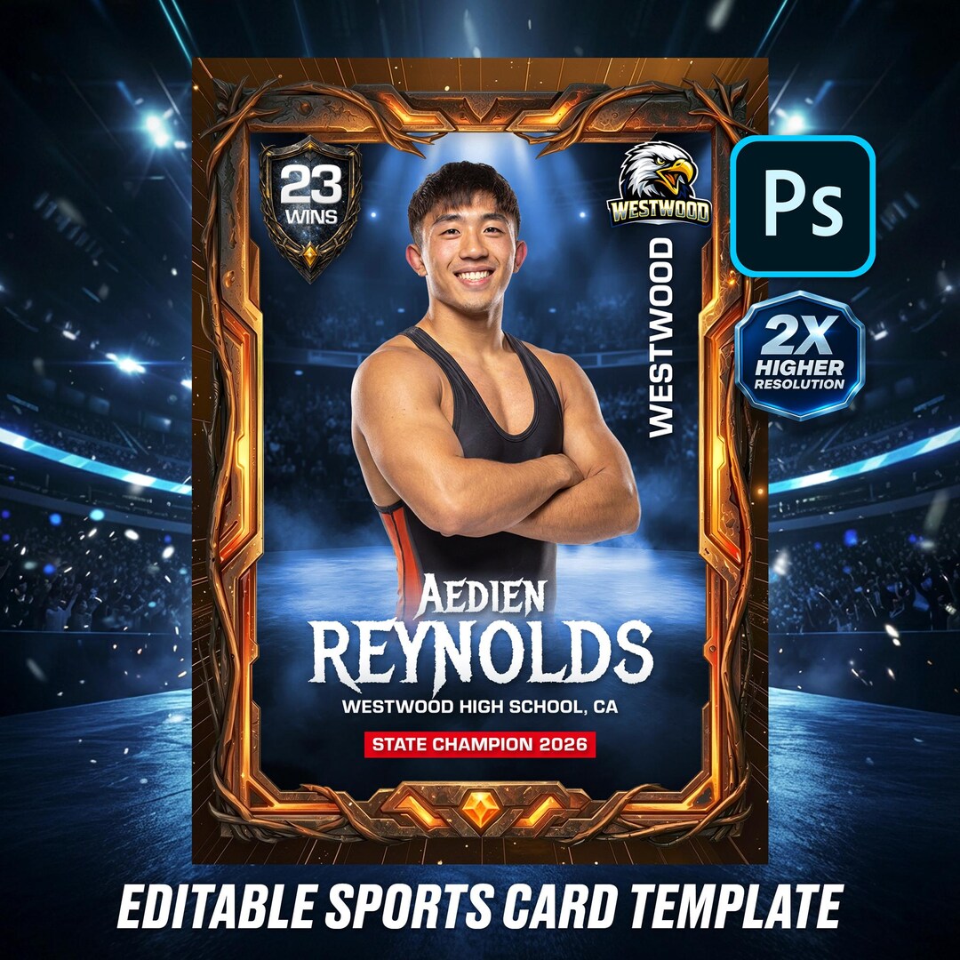 Wrestling Trading Card Template | Photoshop Editable Sports Card 2.5x3 ...
